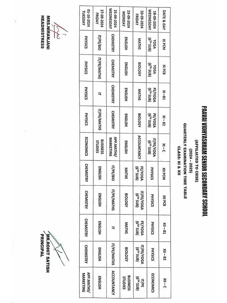 Quarterly Examination 2024-2025 Class 11&12 | PDF
