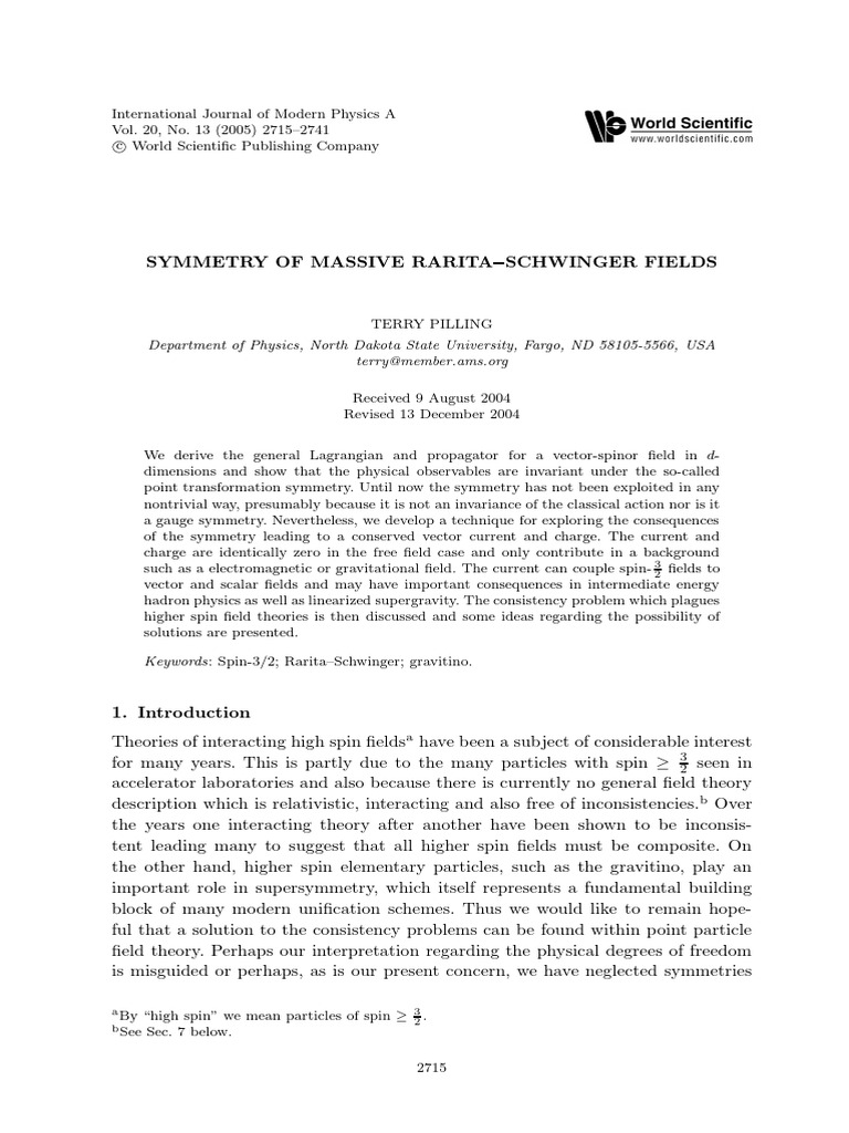 Symmetry of Massive Rarita Schwinger Fields | PDF | Spin (Physics ...