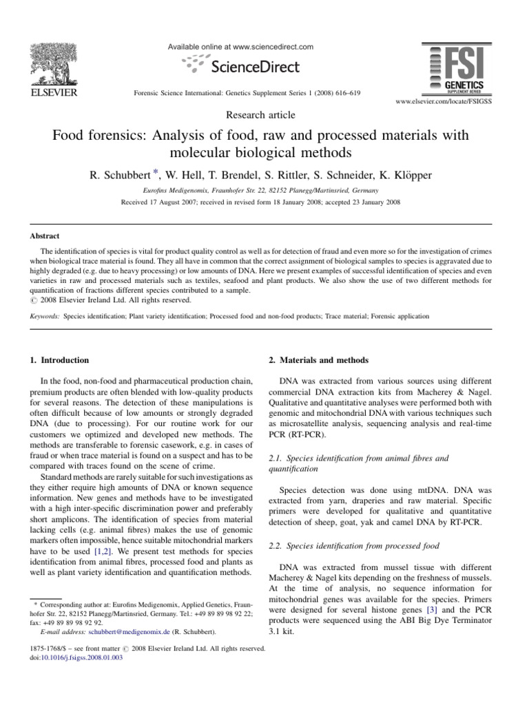 Food Forensics Analysis of Food Raw and | PDF