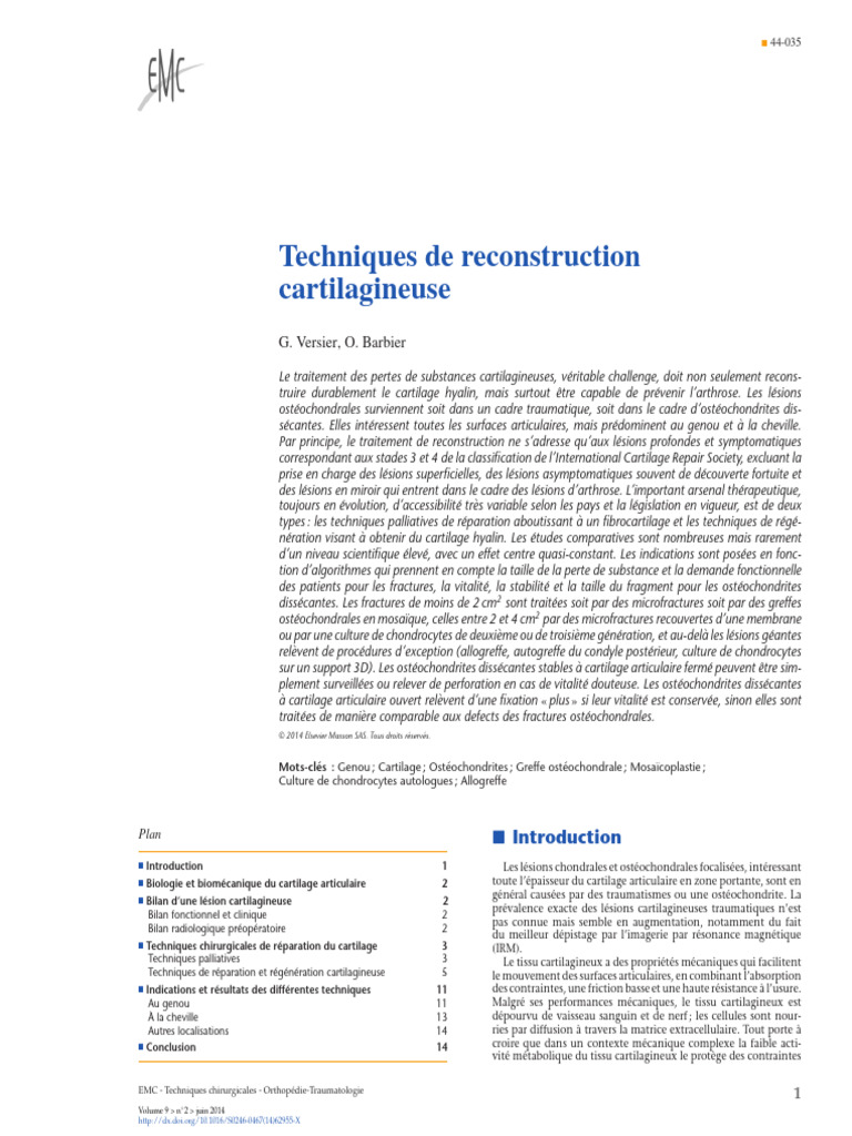 Techniques de reconstruction cartilagineuse | PDF