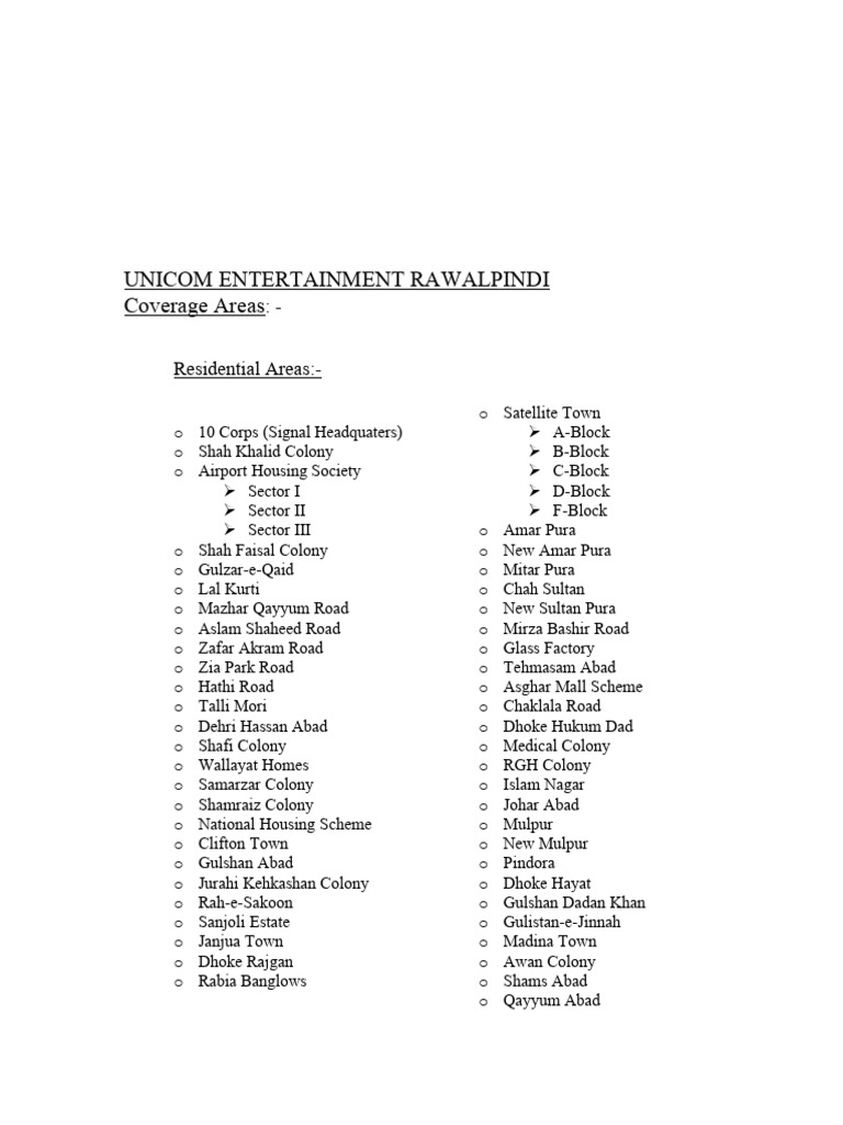 UNICOM Entertainment RWP Coverage Areas | PDF