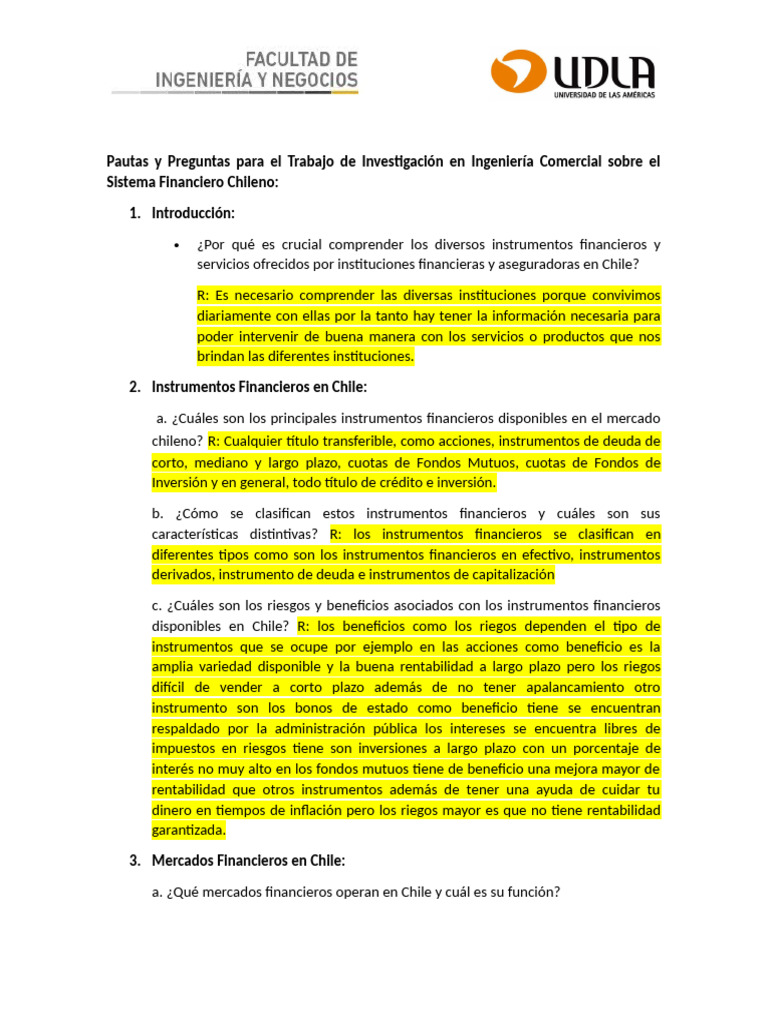 Preguntas y Respuestas Del Trabajo de Investigación en Ingeniería Comercial Sobre El Sistema ...