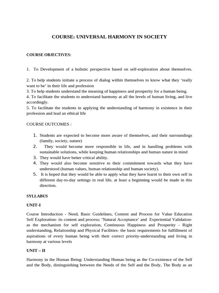 Understanding Harmony Syllabus Pdf