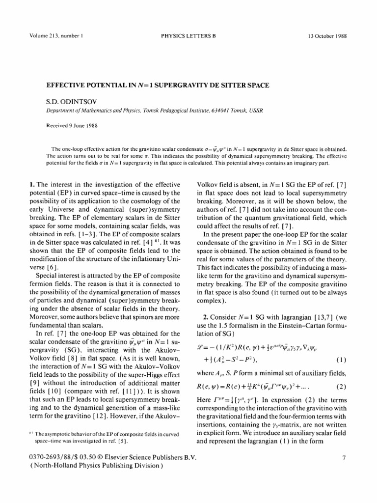 Effective Potential in N 1 Supergravity de Sitter Space | PDF | Physics | Theoretical Physics