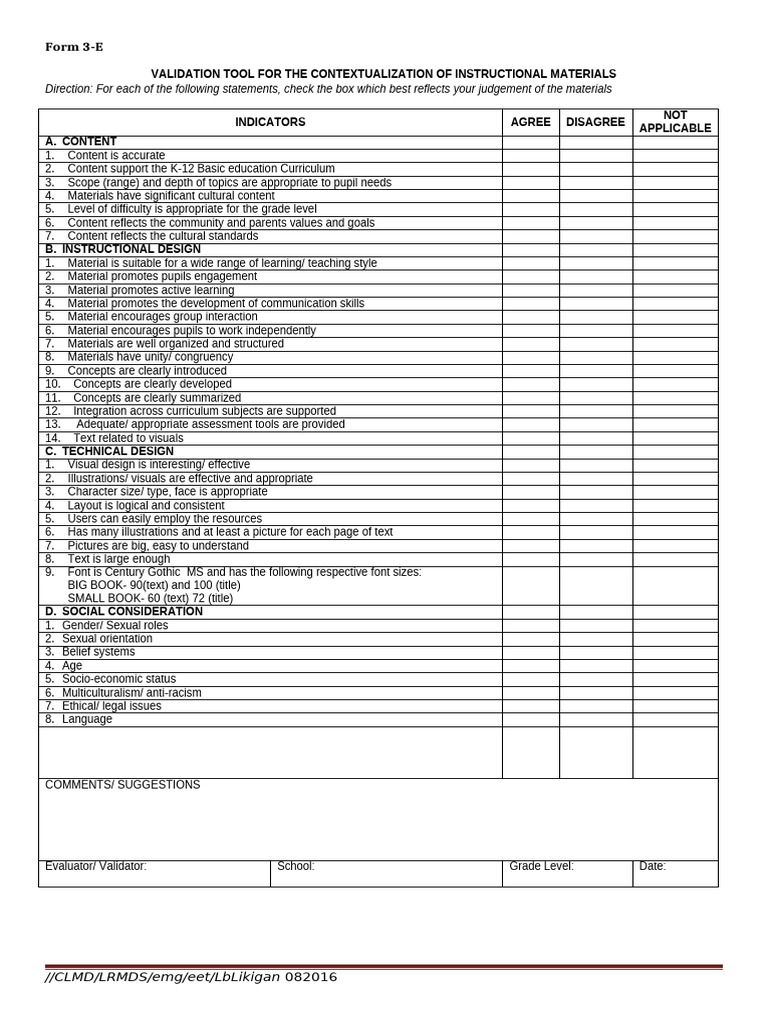 3-E Validation Tool For The Contextualization of Instructional ...