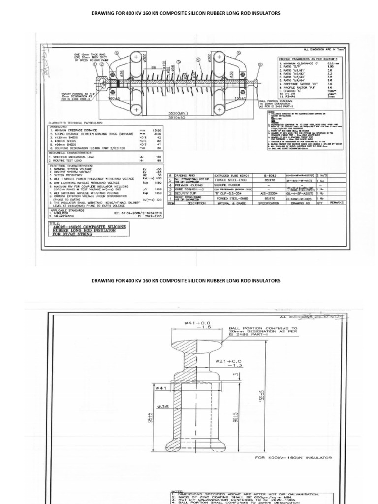 Drawing For 400 KV 160 KN Composite Silicon Rubber Long Rod Insulators ...