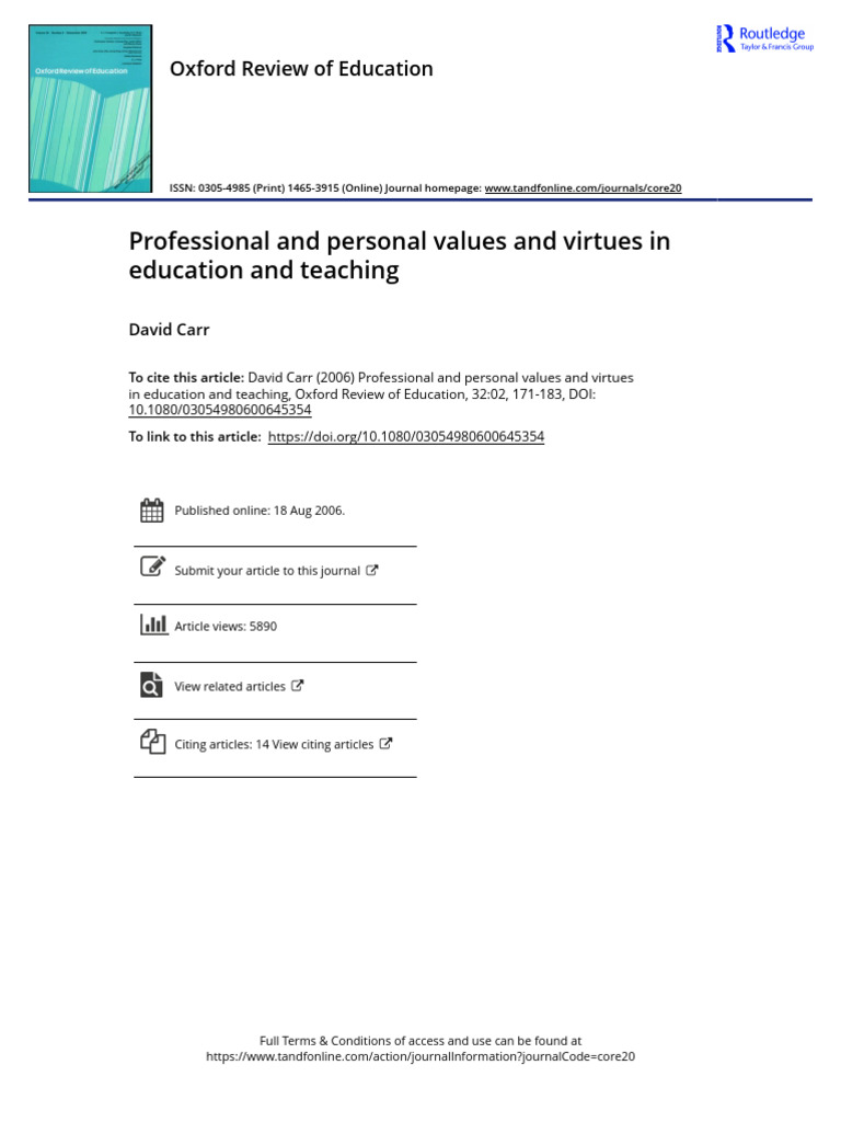 Professional and Personal Values and Virtues in Education and Teaching ...