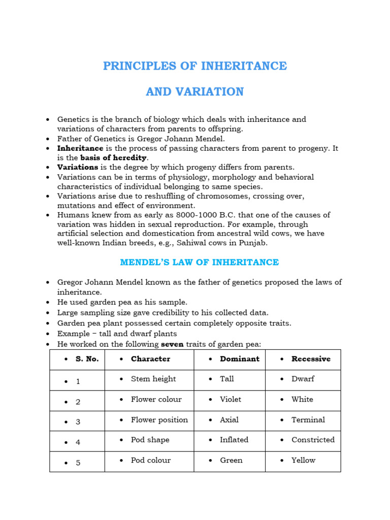 Principle of Inheritance and Variation | PDF