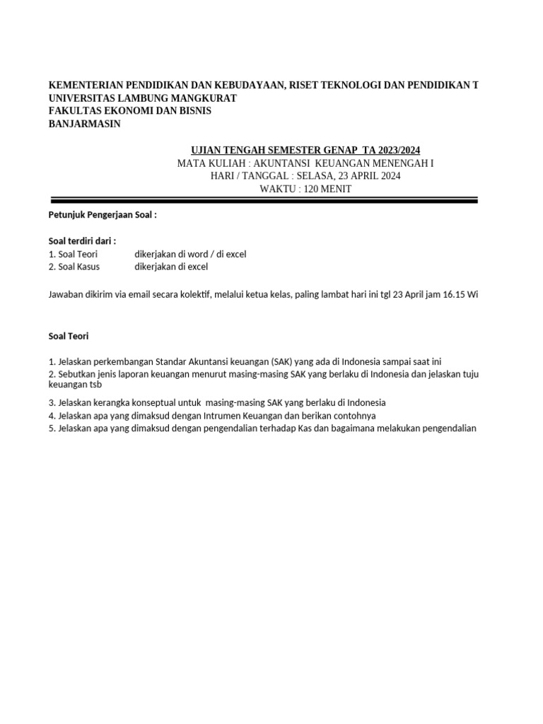 Soal UTS AKM 1 - S1 | PDF