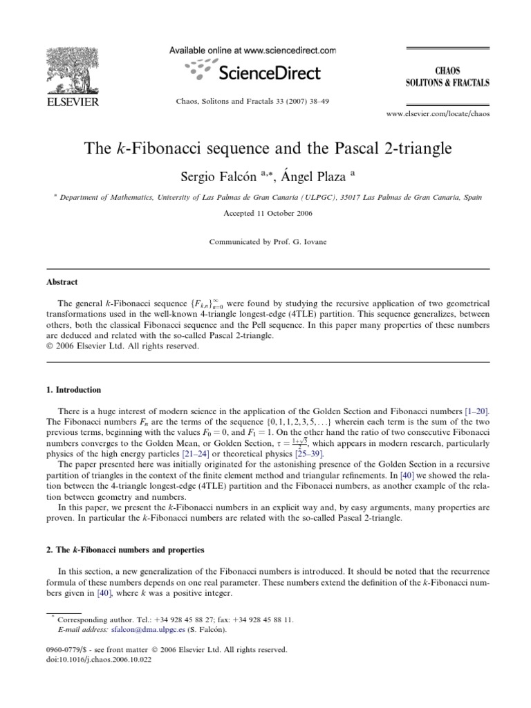 Sergio Falcon and Angel Plaza - The K-Fibonacci Sequence and The Pascal ...