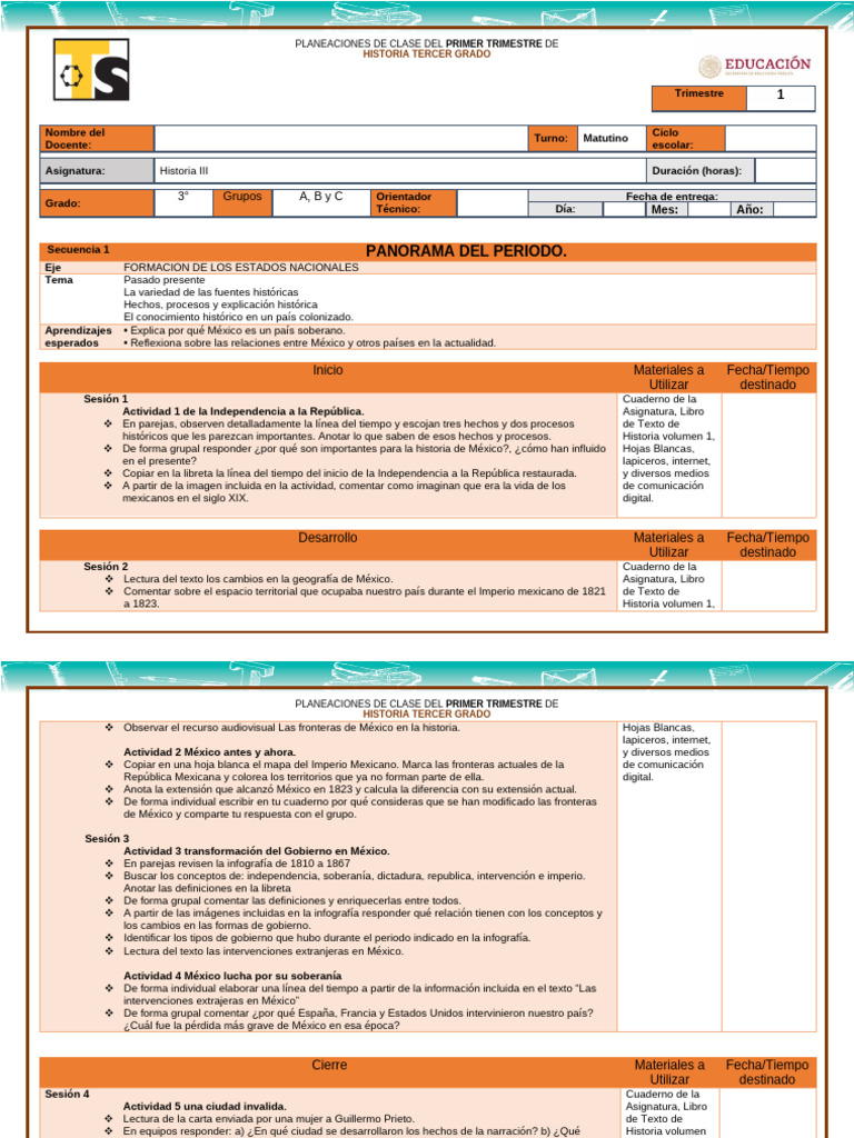 Secuencia 1. Tema PANORAMA DEL PERIODO. | PDF