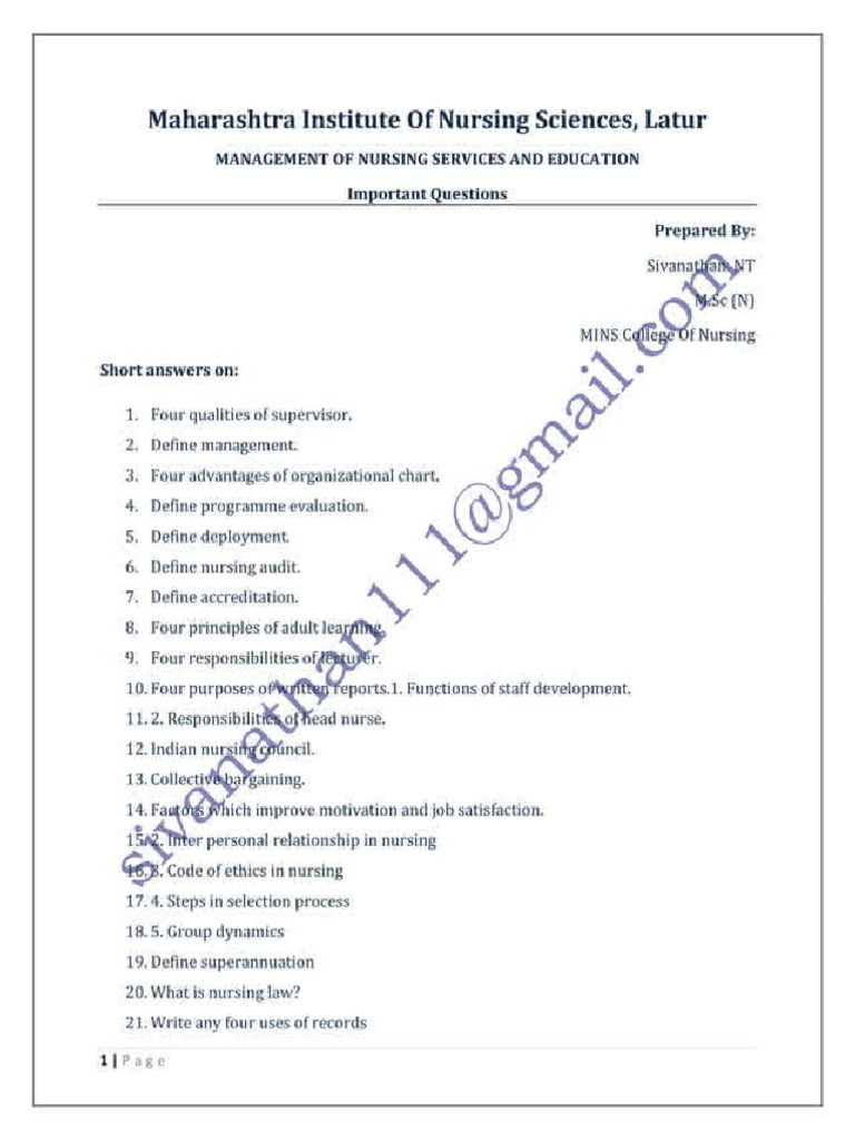 Management Important Questions | PDF