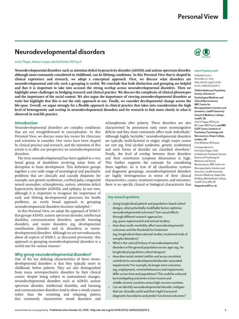 Neurodevelopmental Disorders | PDF