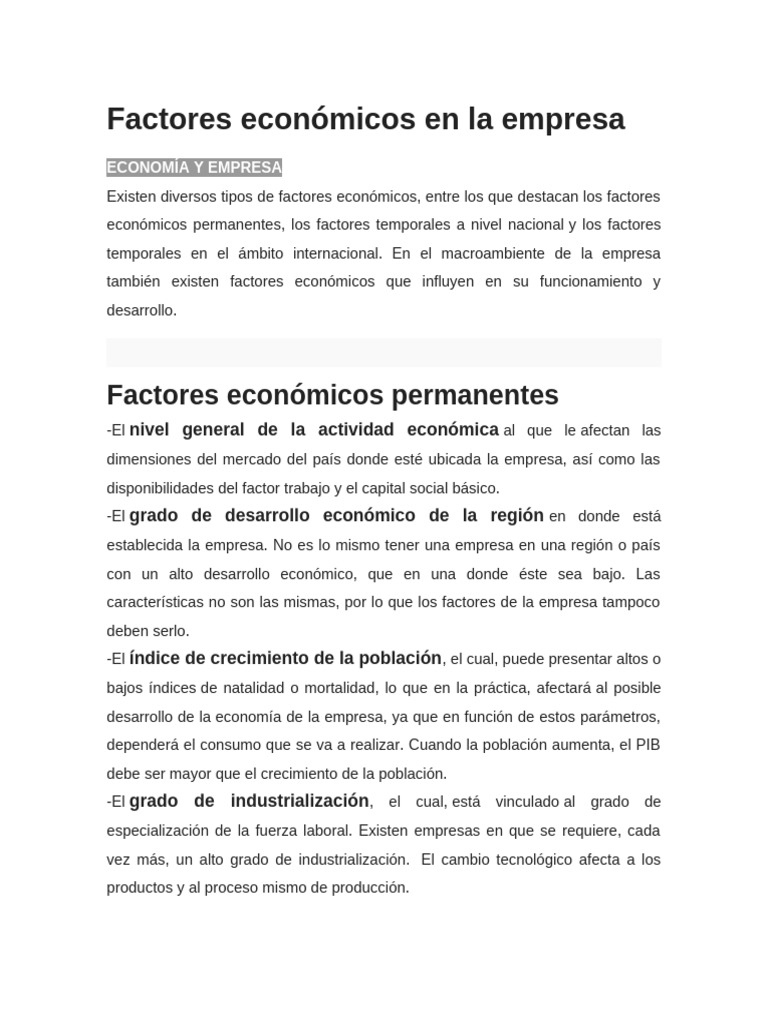 Factores Económicos en La Empresa | PDF