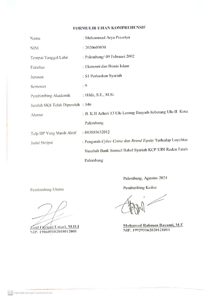 Formulir Ujian Komprehensif | PDF