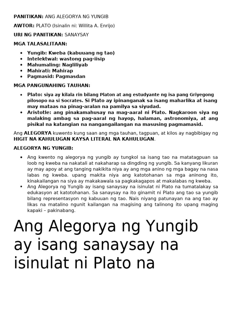 Ang Alegorya NG Yungib | PDF