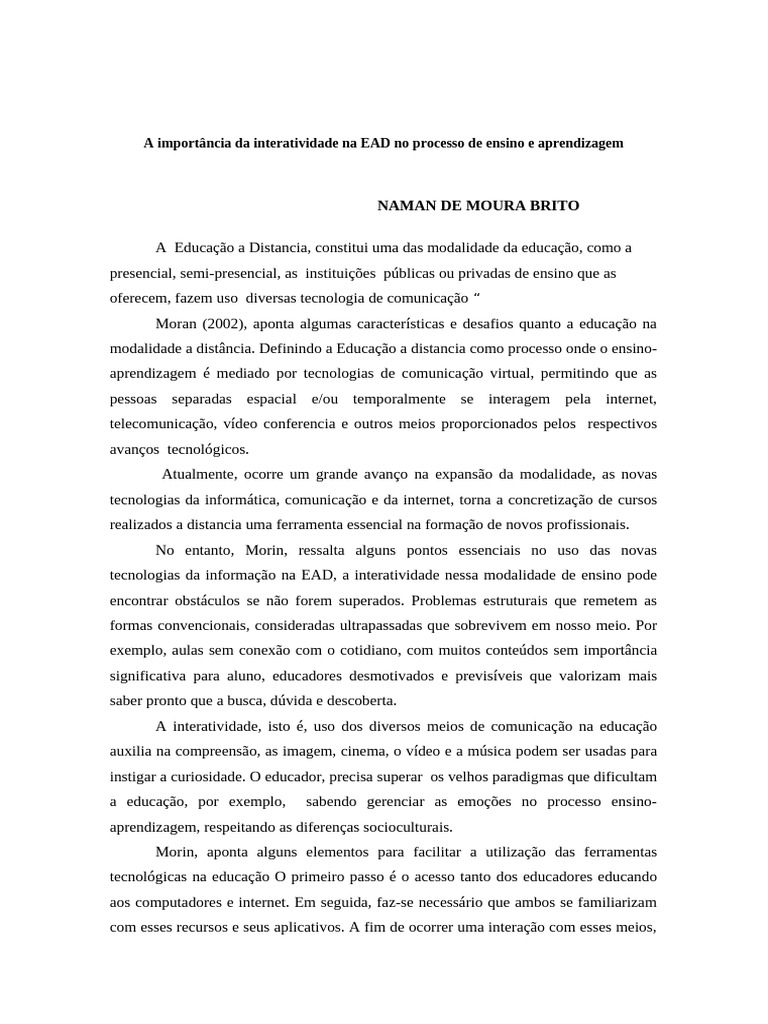 A Importância Da Interatividade Na EAD No Processo de Ensino e ...