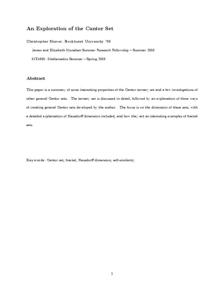 Christopher Shaver - An Exploration of The Cantor Set | PDF ...