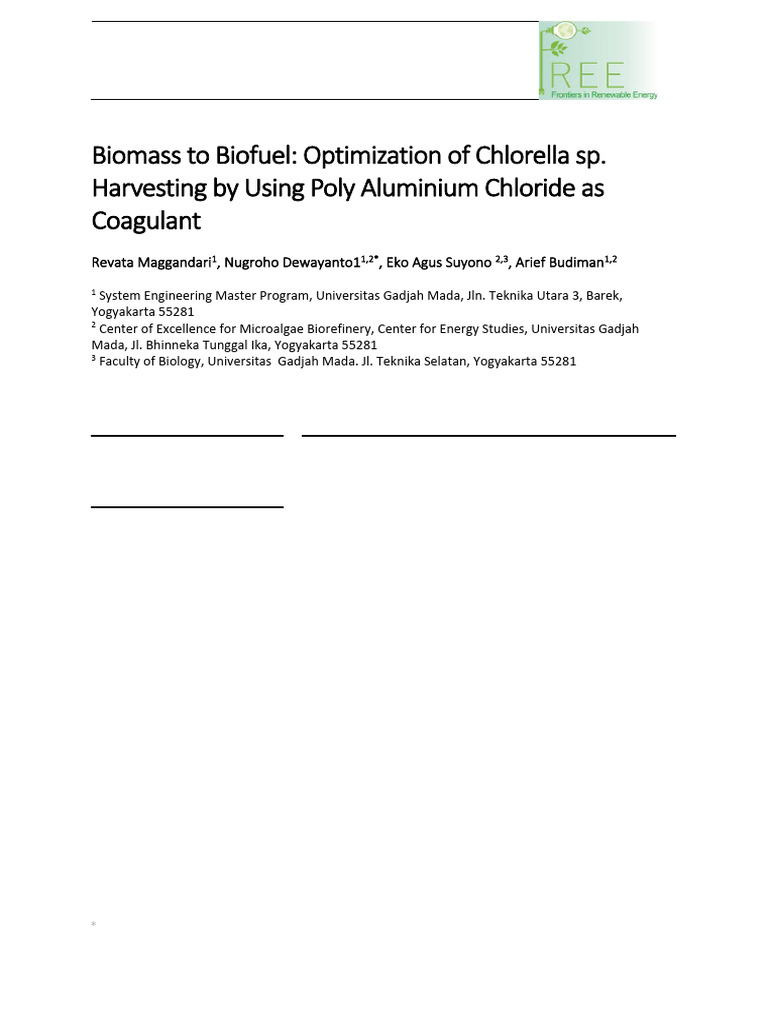 2023 - Biomass To Biofuel Optimization of Chlorella SP - Harvesting by ...