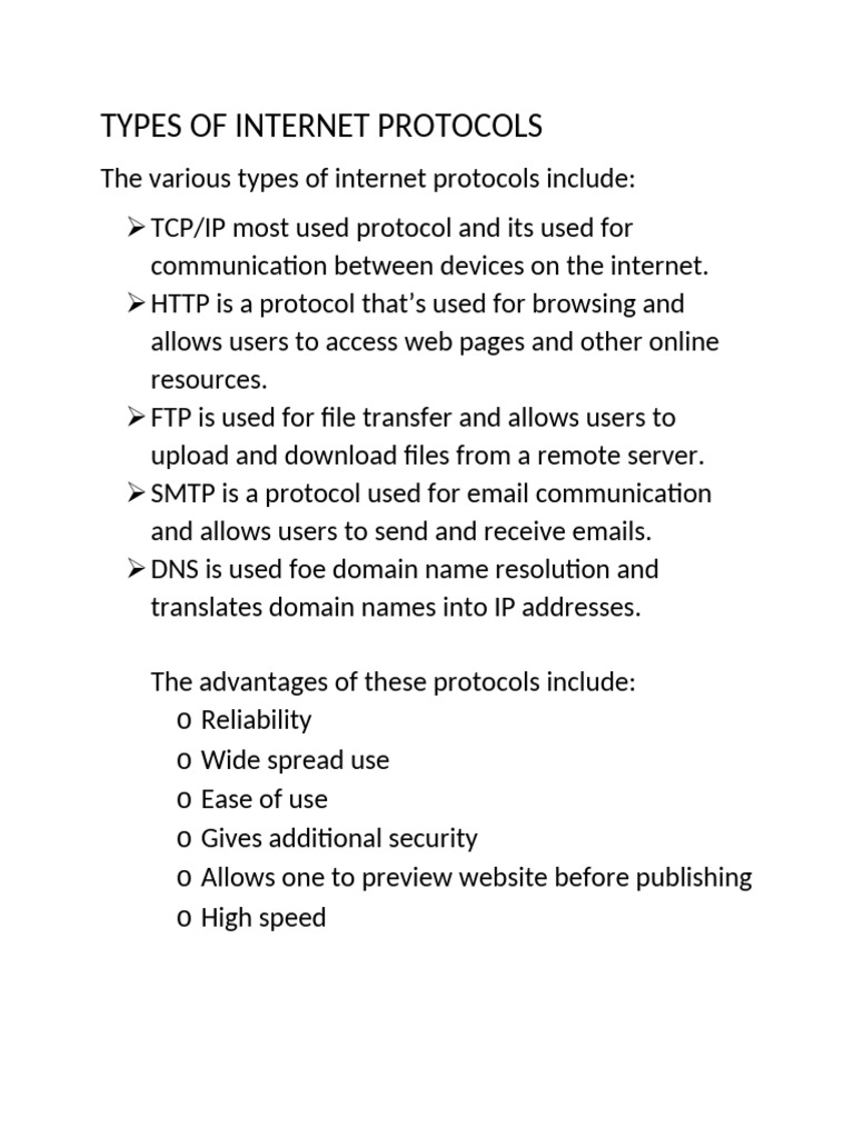 Types of Internet Protocols | PDF