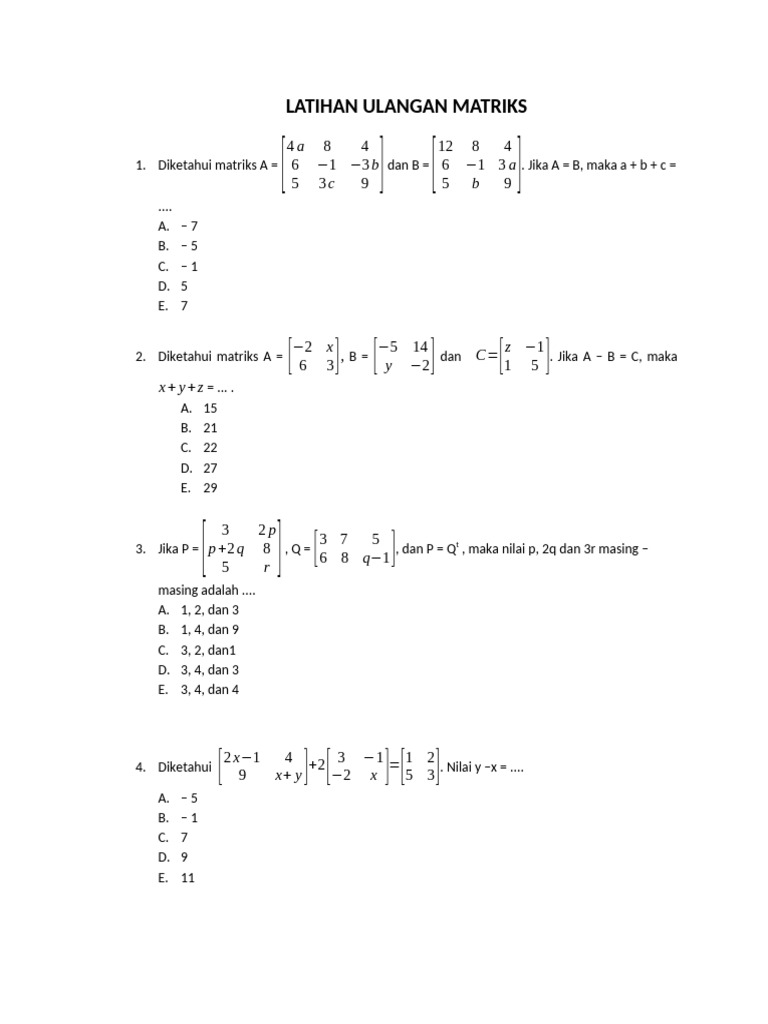 Latihan Ulangan Matriks 24 | PDF