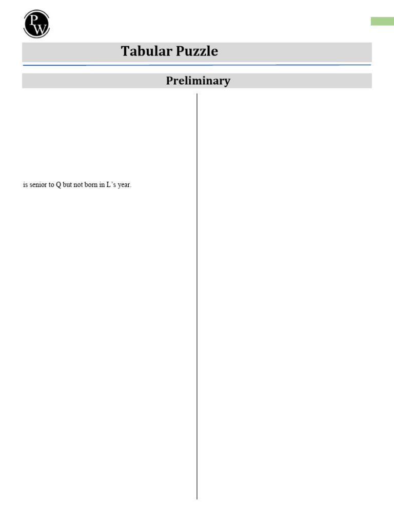 Tabular Puzzle - Chapter Wise PDF (English) | PDF