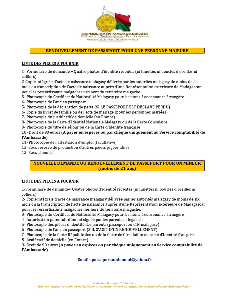 Liste Des Pieces A Fournir Demande de Passeport | PDF