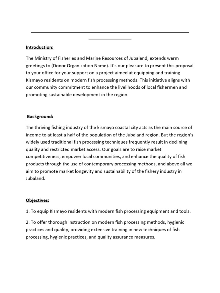 Kismayo Fish Processing Training Proposal | PDF | Capacity Building ...