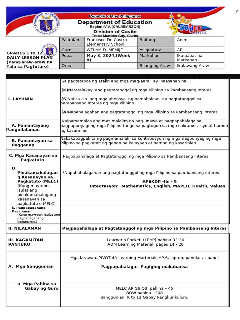 Memije - Ap6 - DLL - 4th | PDF | Philippines