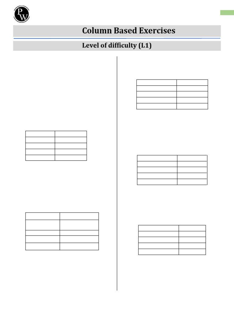 Column Based Exercises - Chapter Wise PDF | PDF