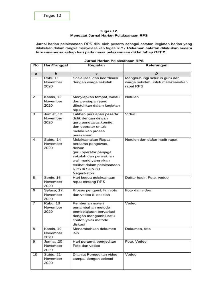 Tugas 12 Mencatat Jurnal Harian000 | PDF