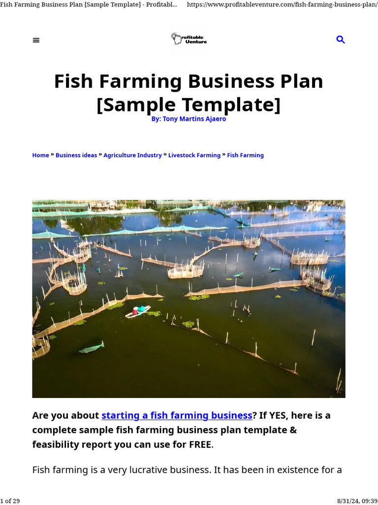 Fish Farming Business Plan (Sample Template) - ProfitableVenture | PDF
