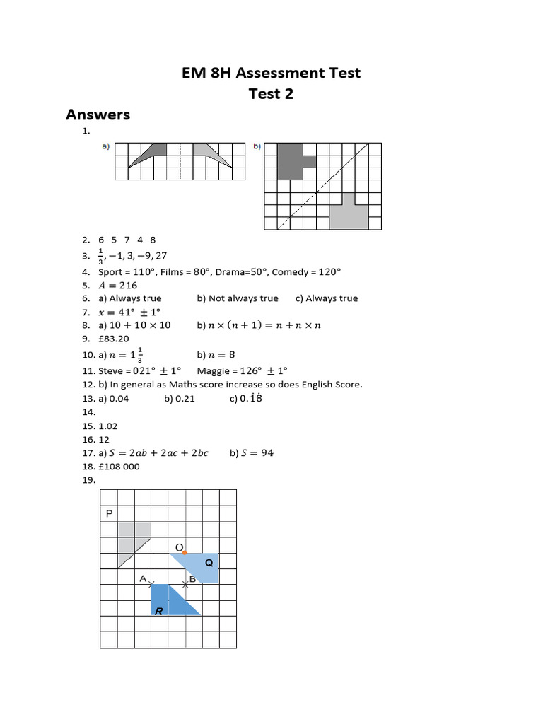 EM 8H Assessment Test Answers (T2) | PDF