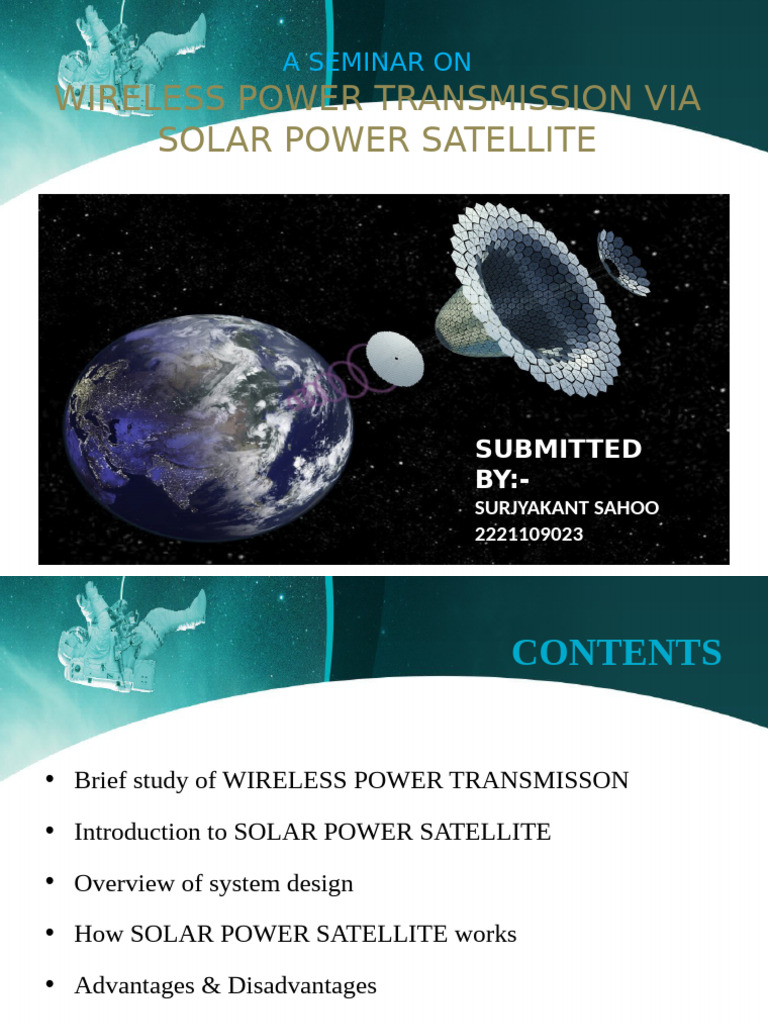 Wireless Power Transmission Via Solar Power Satellite: A Seminar On | PDF