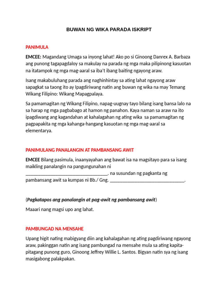 Buwan NG Wika Parada Iskript | PDF