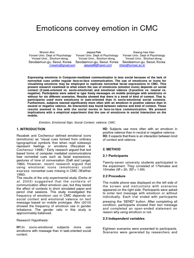 Emoticons Convey Emotion in CMC | PDF