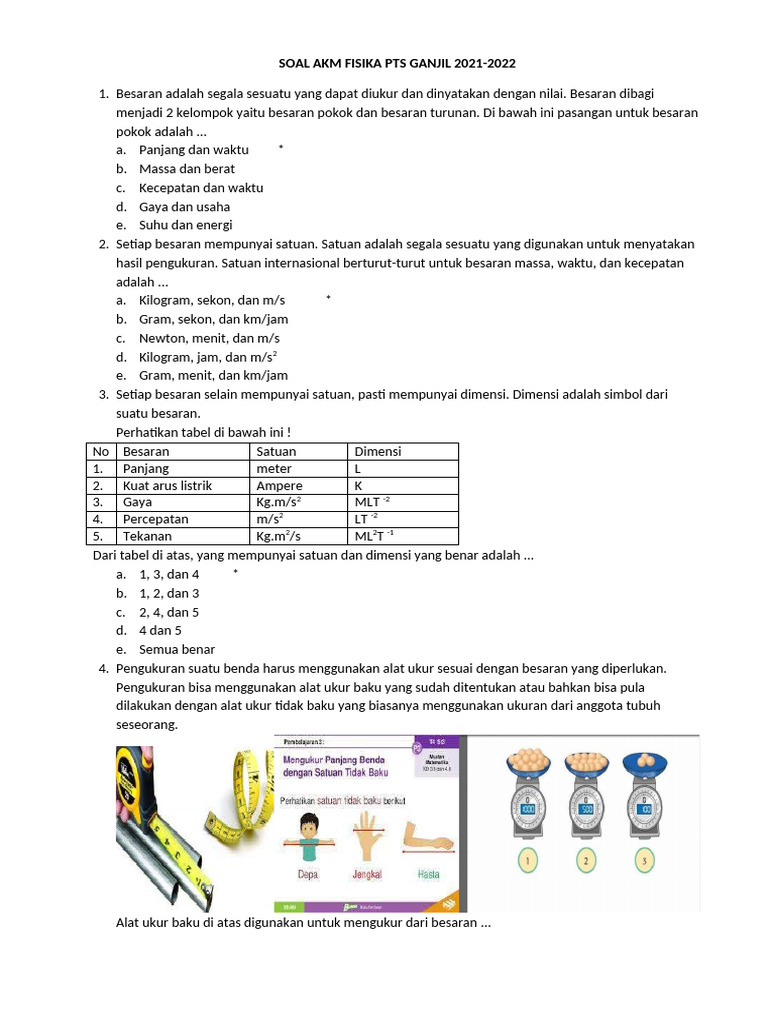 Soal Akm Fisika PTS Ganjil 2021 | PDF