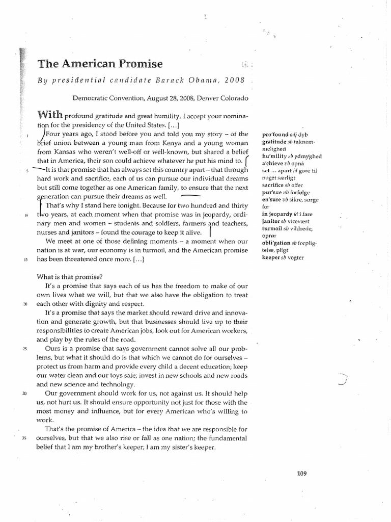Obama's 2008 American Promise Speech | PDF