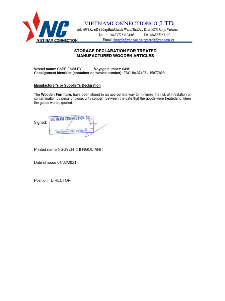 Storage Declaration PO#SSAS1338 | PDF