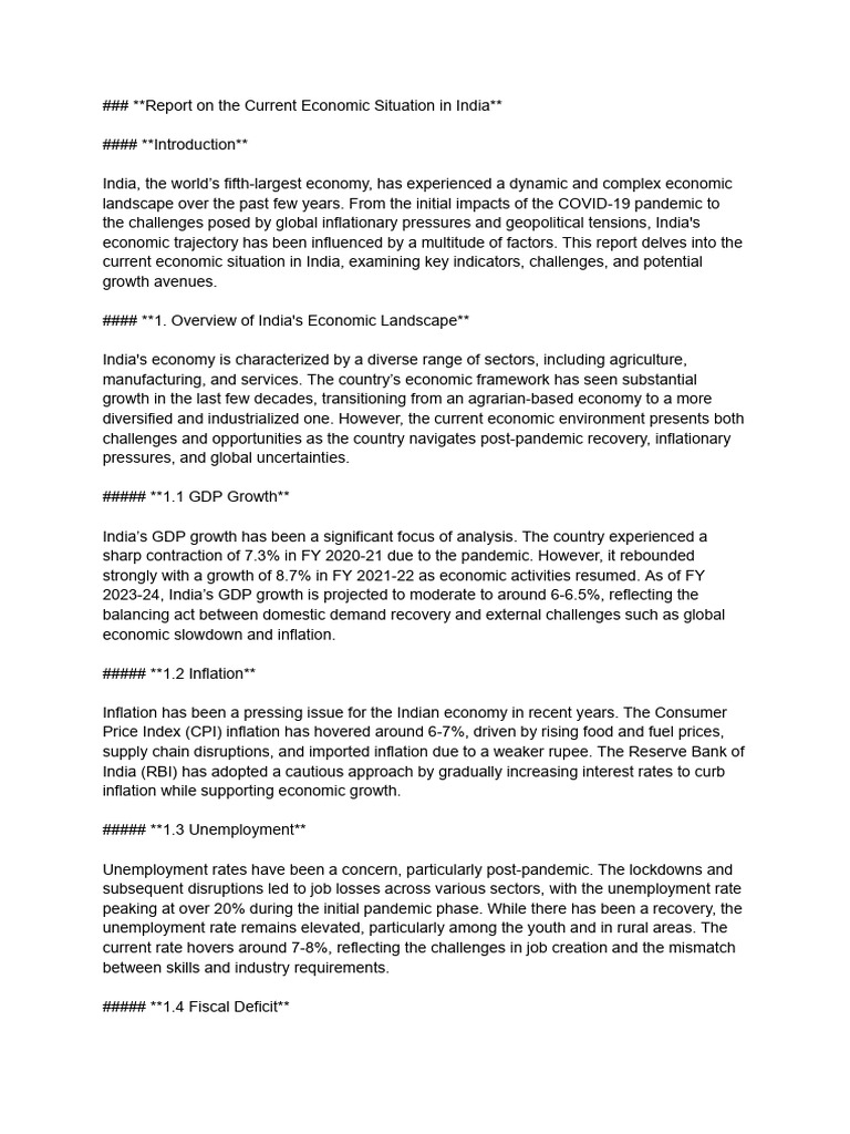 Current Economic Situation in India | PDF | Fiscal Policy | Inflation