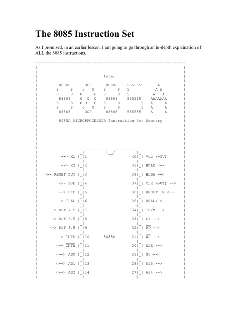 The 8085 Instruction Set Instruction Set Assembly Language 