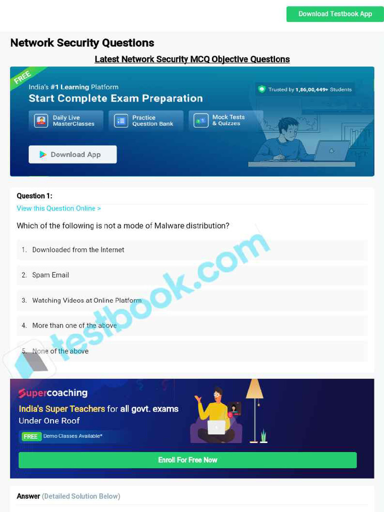 MCQ On Network Security 5eea6a0939140f30f369d917 | PDF