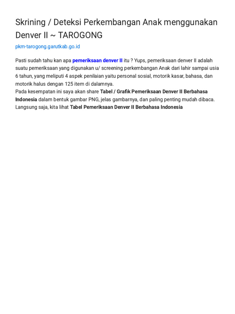 Skrining - Deteksi Perkembangan Anak Menggunakan Denver II | PDF