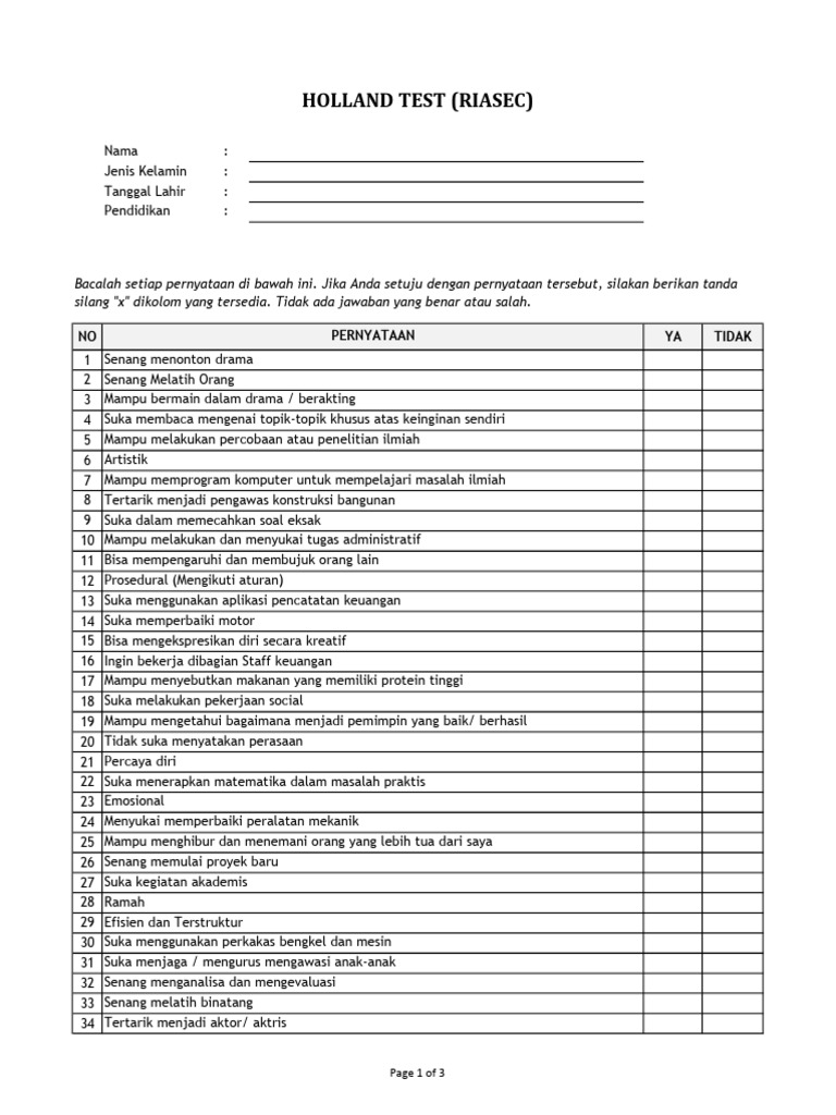 Soal RIASEC Holland | PDF