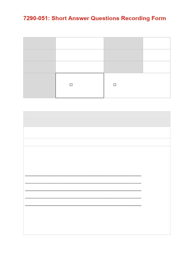 7290-051: Short Answer Questions Recording Form: City & Guilds 7290 ...
