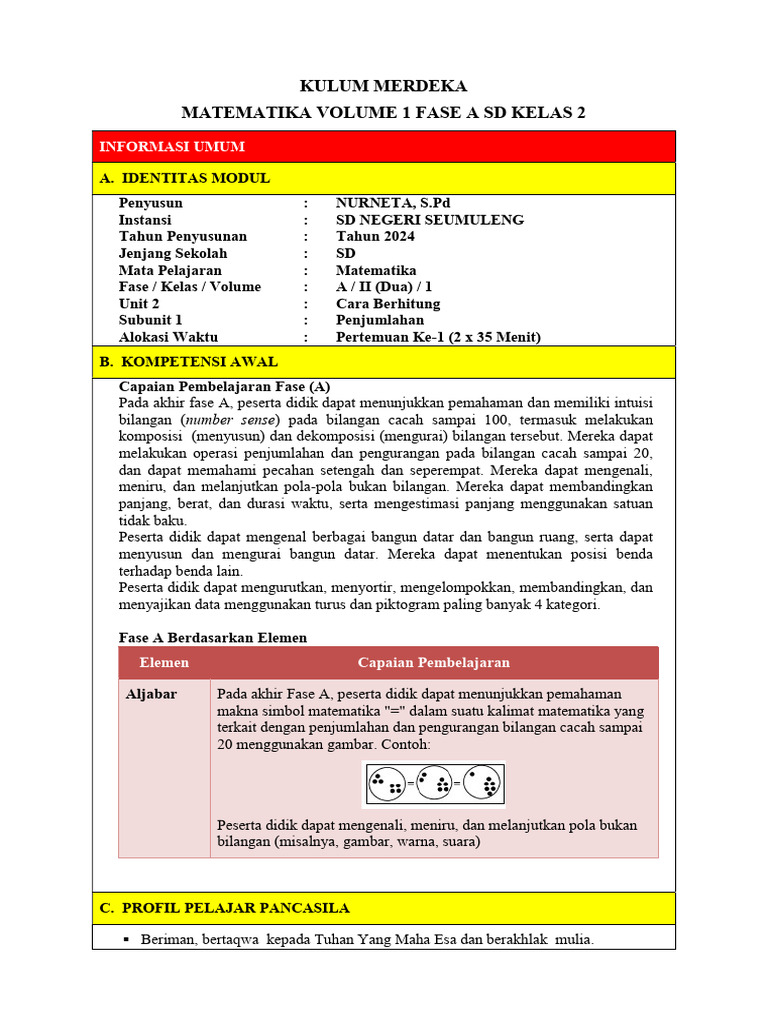 RPP Kurmer Kelas 2 SD | PDF