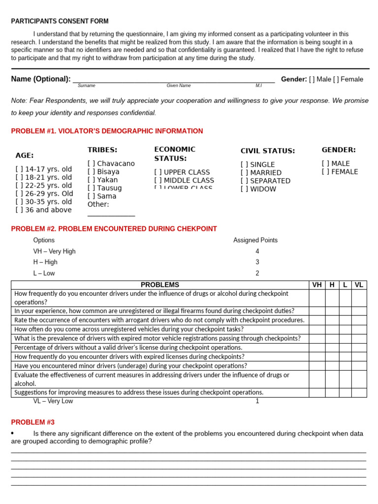 PARTICIPANTS CONSENT FORM - Questionnaire | PDF