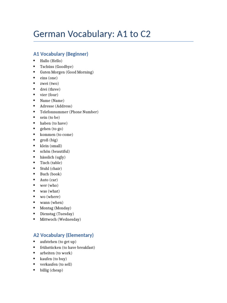 German Vocabulary A1 To C2 | PDF