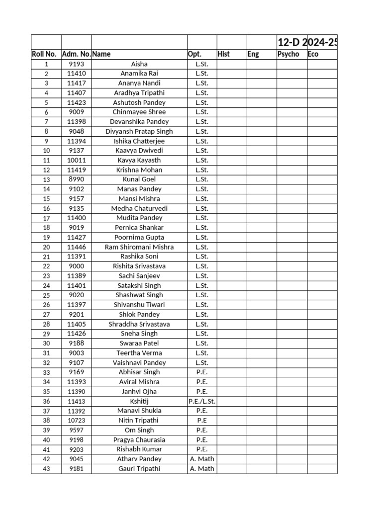 New Roll List 12D (2024-25) | PDF