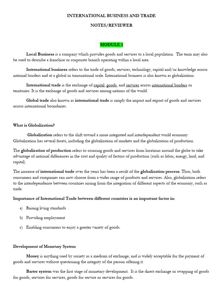 International Business and Trade Notes | PDF